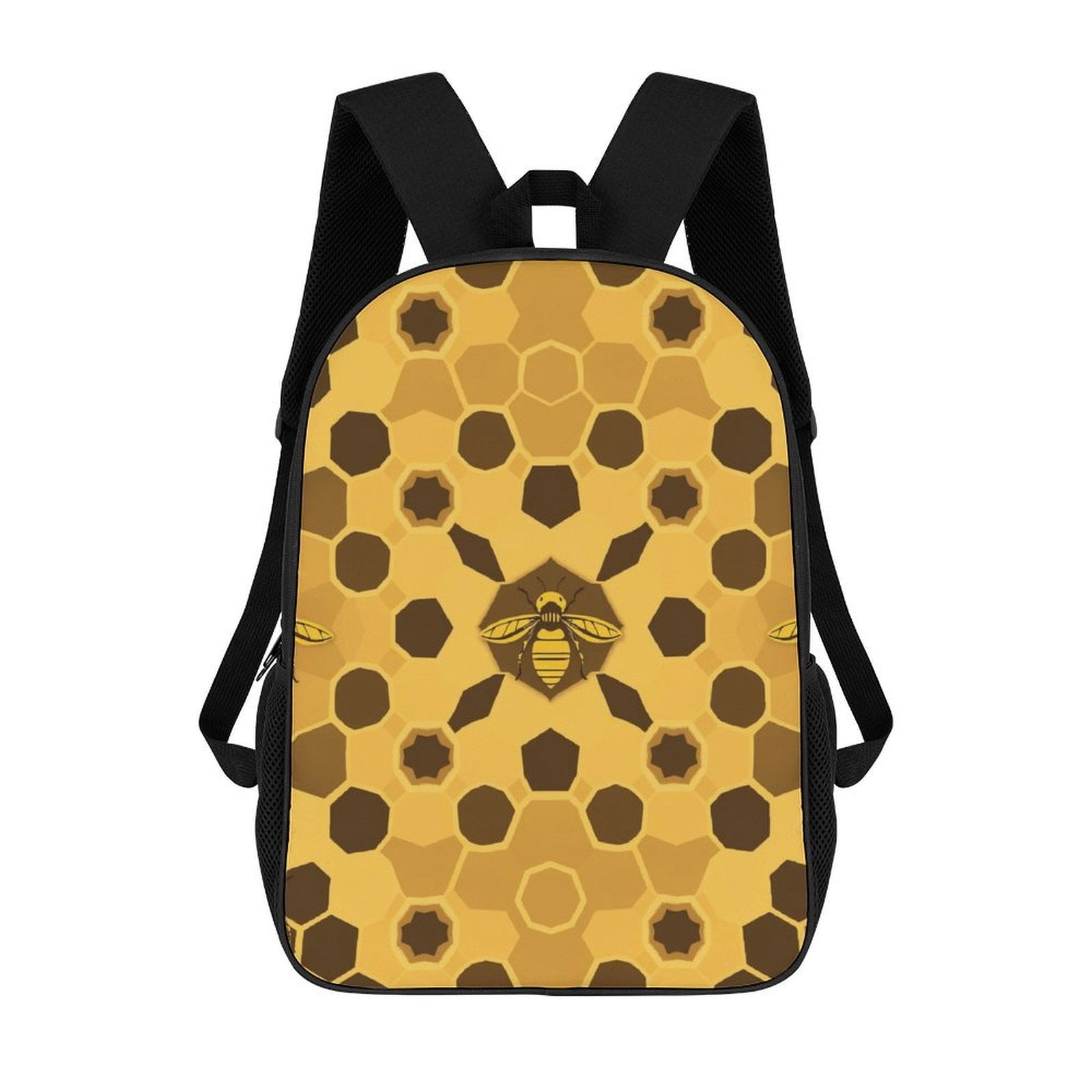 Honeycomb Bee PatternZipper Backpack Book Bag Supplies 17 Inch Backpack ...