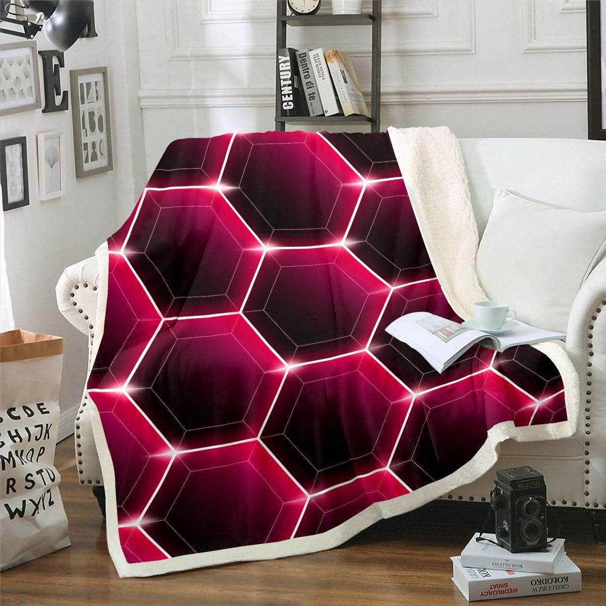 Honeycomb Blanket 30"x40" 3D Stereoscopic Black and Magenta Hexagon ...