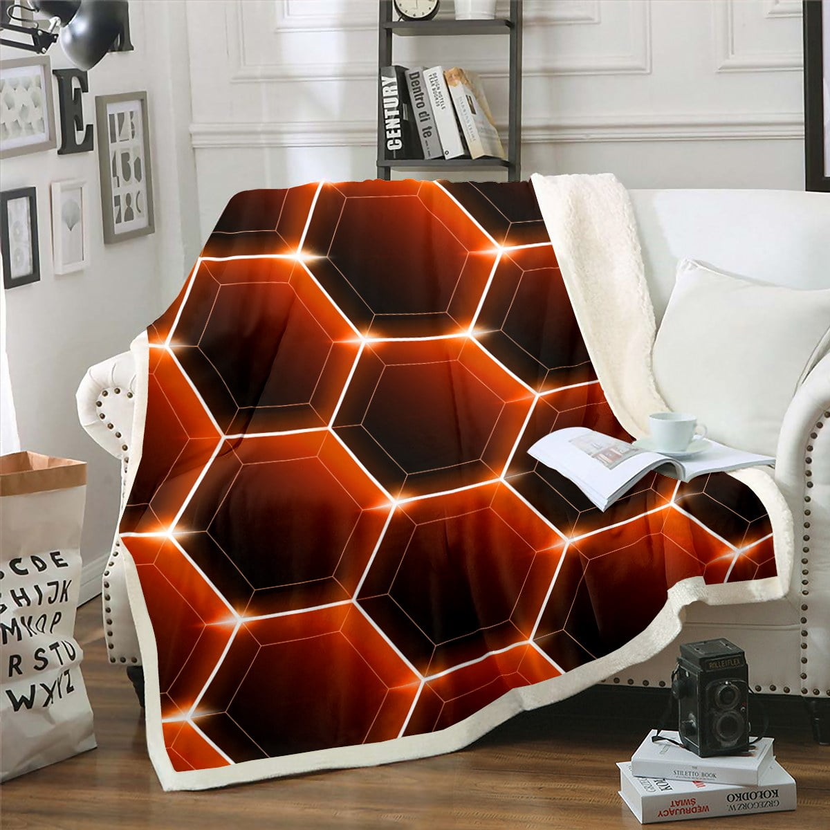 Honeycomb Blanket 40"x50" 3D Stereoscopic Black Ruby Red Hexagon Throw ...