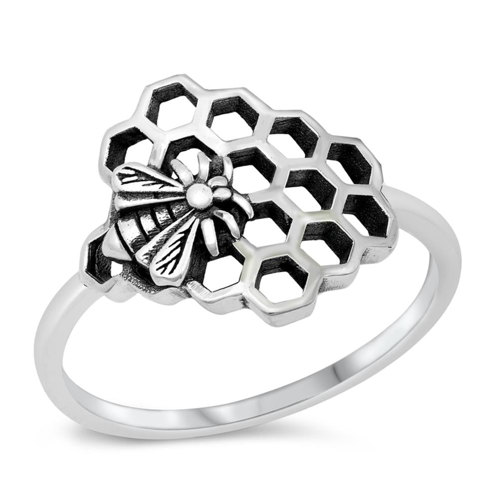 Honeycomb Bumble Bee Keeper Ring .925 Sterling Silver Band Jewelry ...