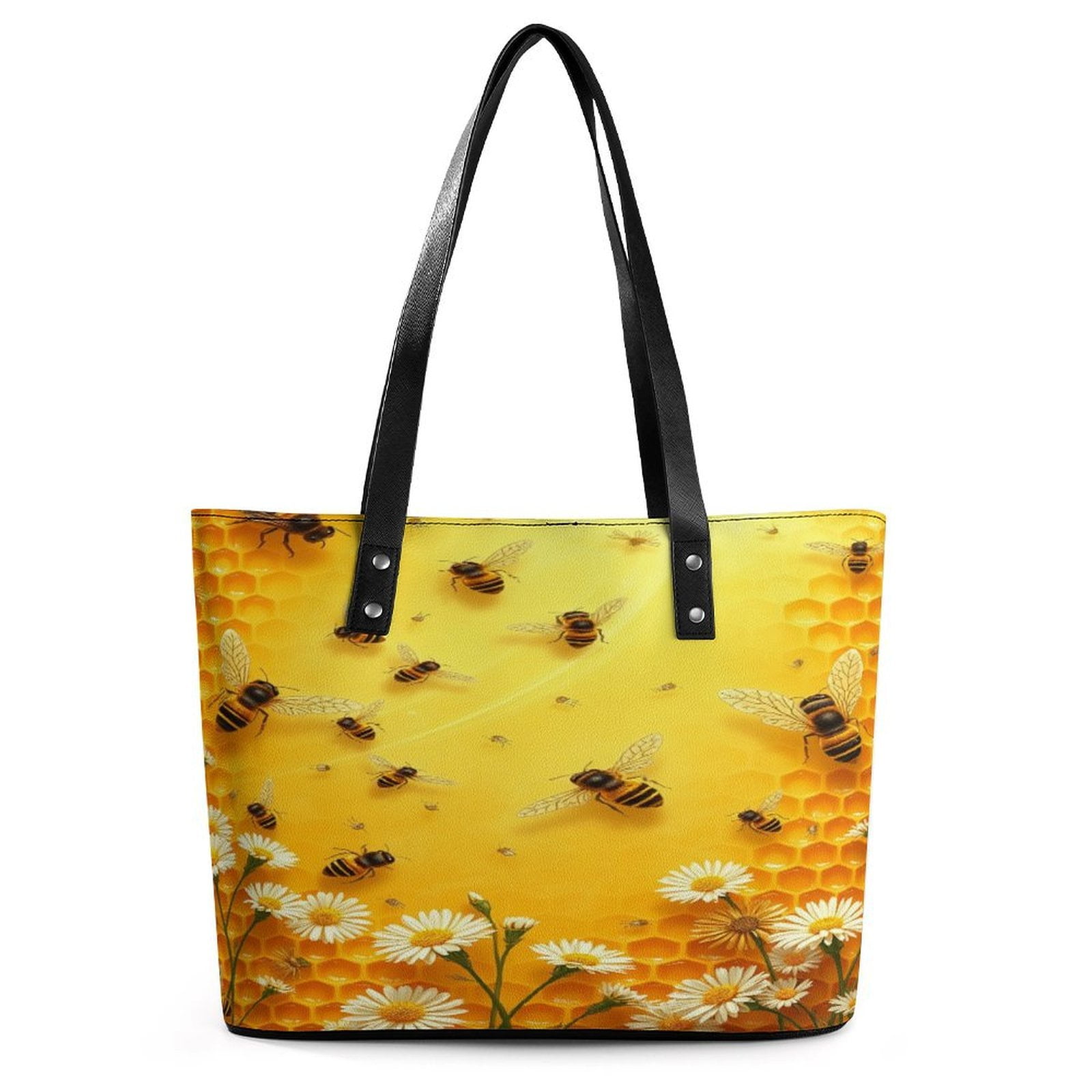 Honeycomb Busy Bees Handbags PU Leather Shoulder Bag Tote Bag Top ...