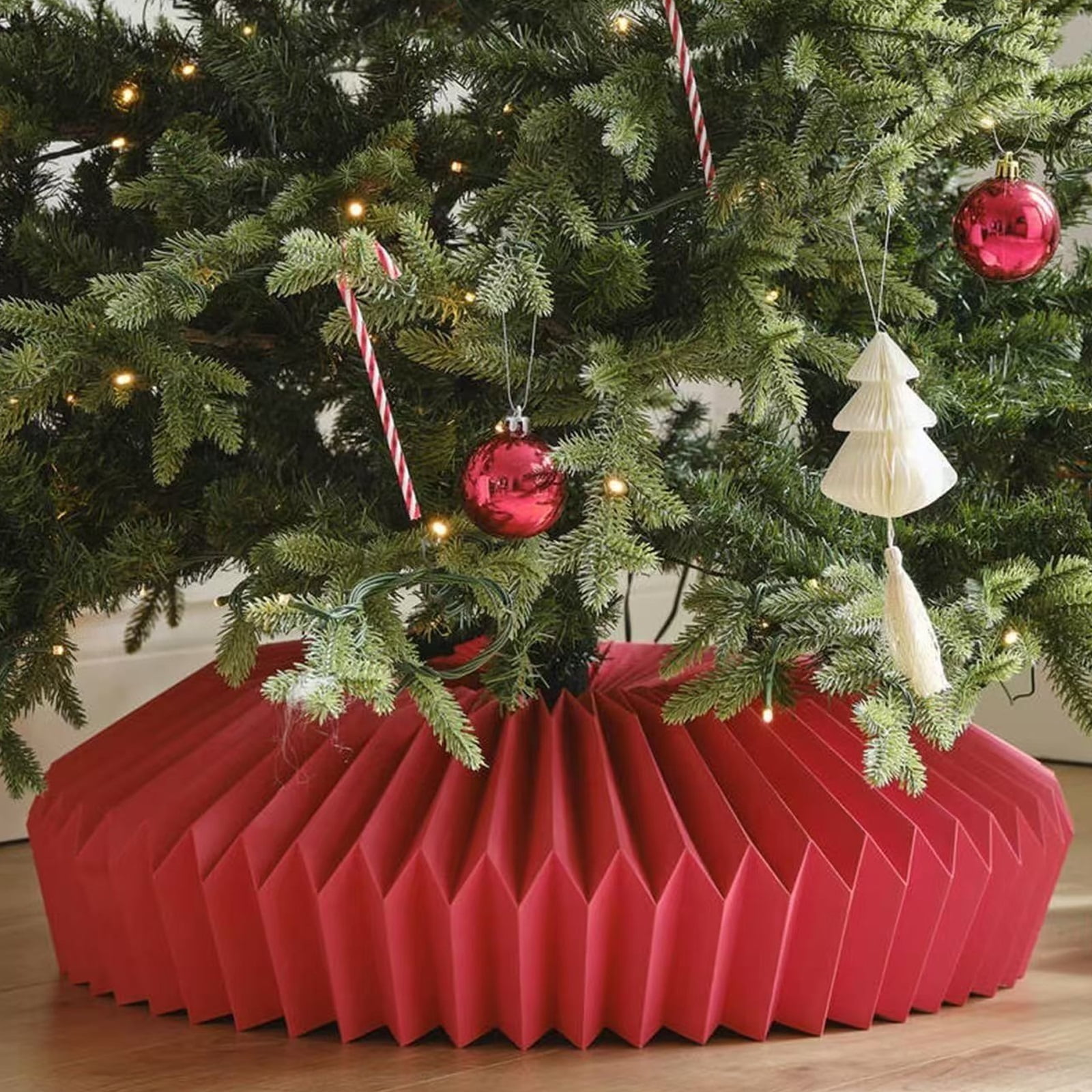 Honeycomb Christmas Paper Tree Collar, Red/White Foldable Christmas ...