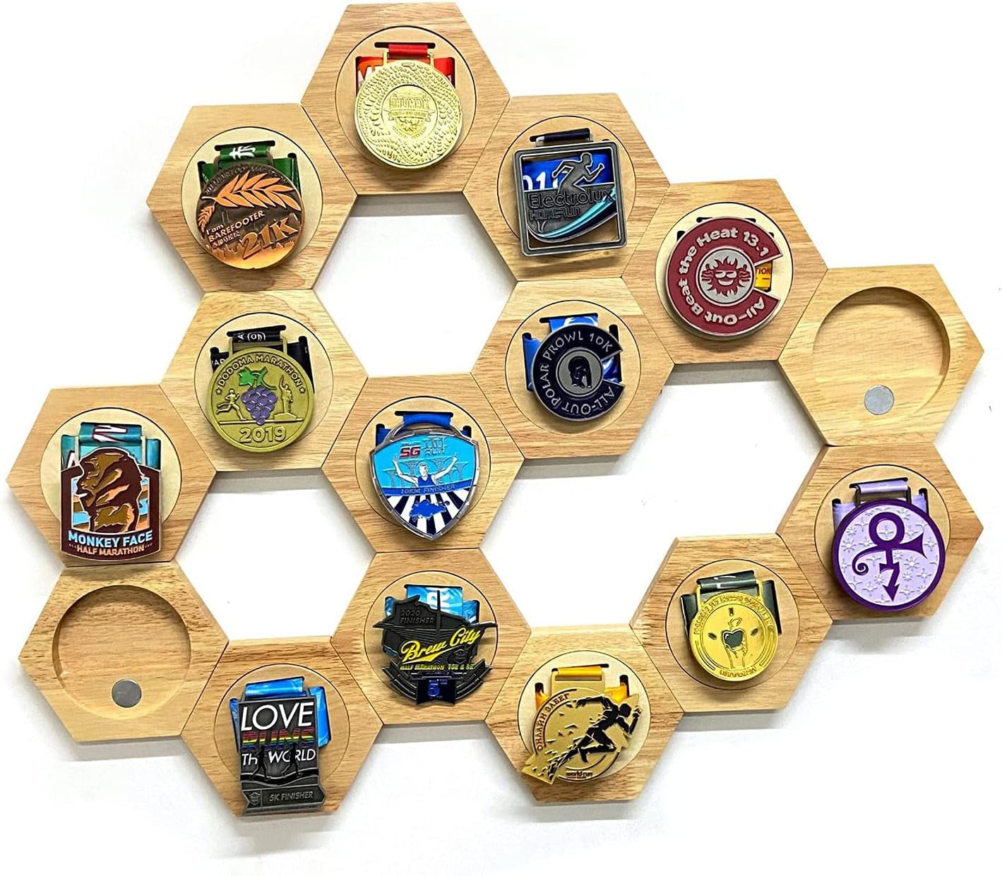 Honeycomb Combination Medal Display Stand, Hexagonal Wooden Medal ...