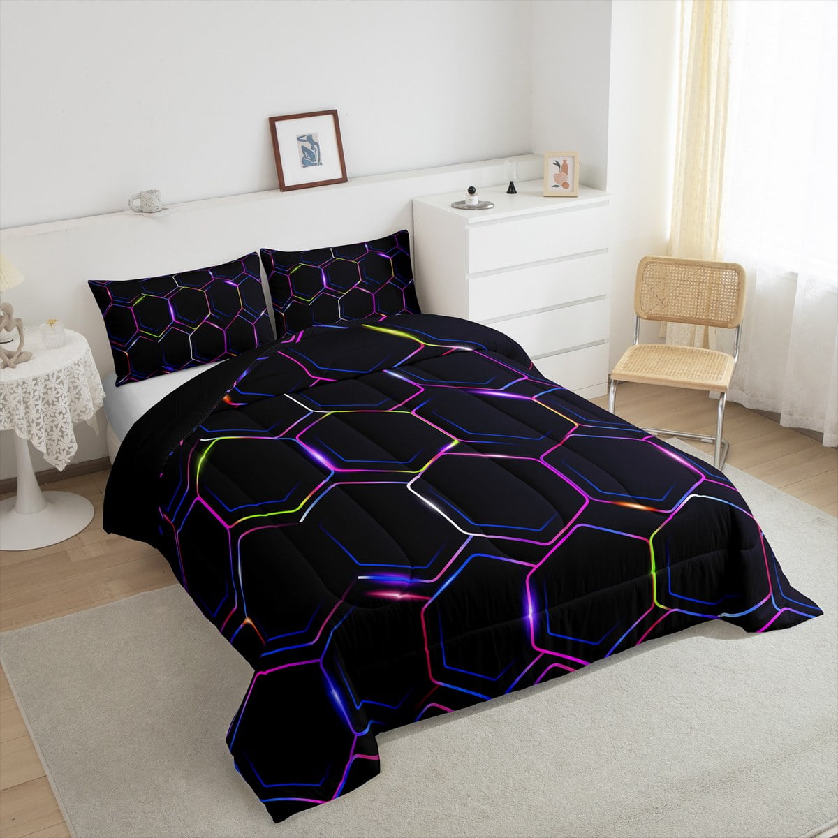 Honeycomb Comforter Set Geometry Hexagonal Beehive Queen Bedding Sets ...