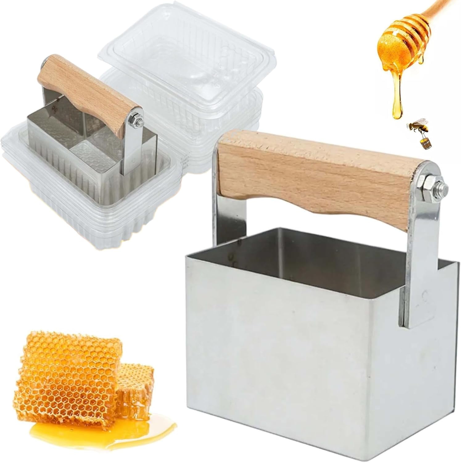 Honeycomb Cutter, Stainless Steel Cut Comb Honey Containers with 10Pcs ...