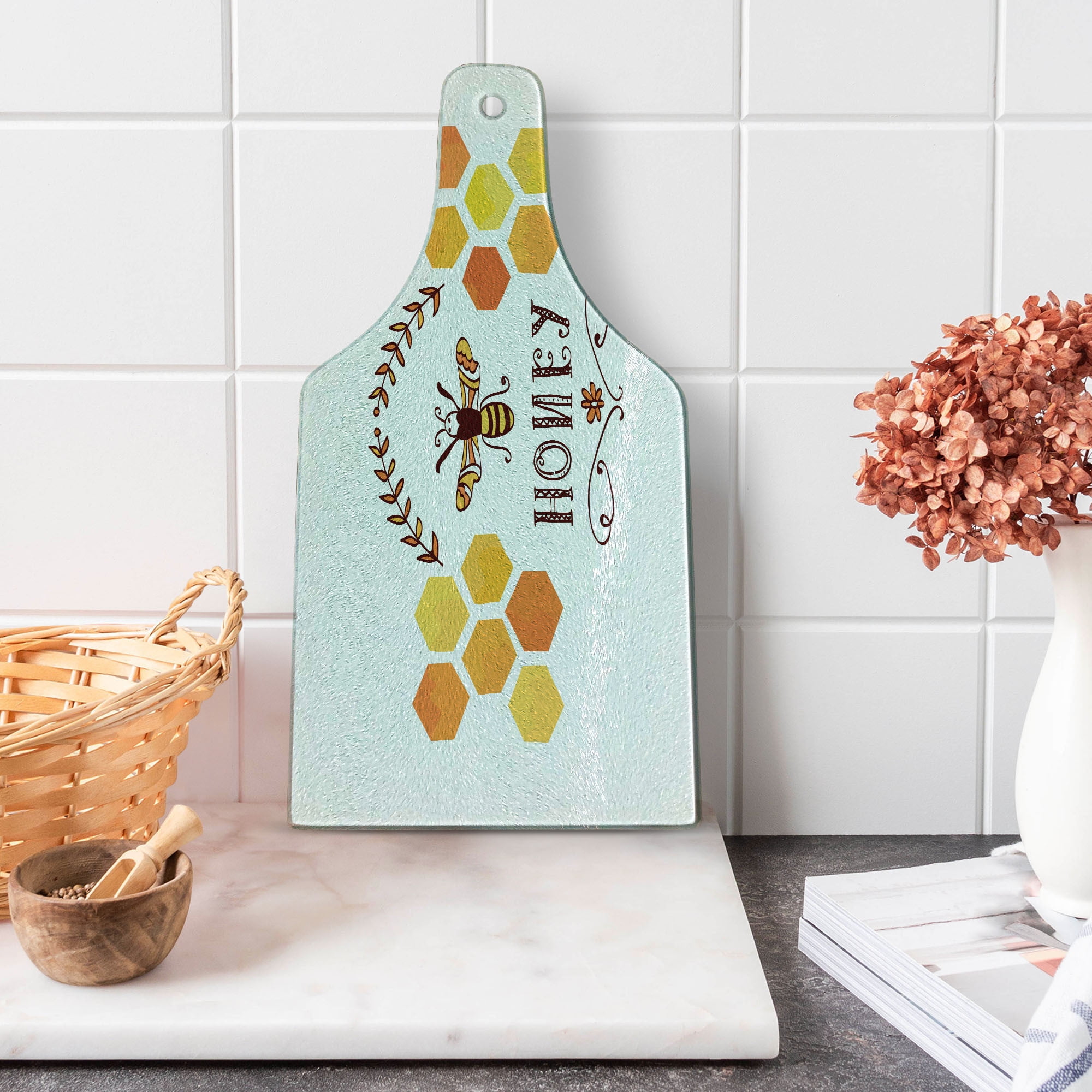 Honeycomb Cutting Board, Bee Design with Hexagons and Swirls Hand Drawn ...