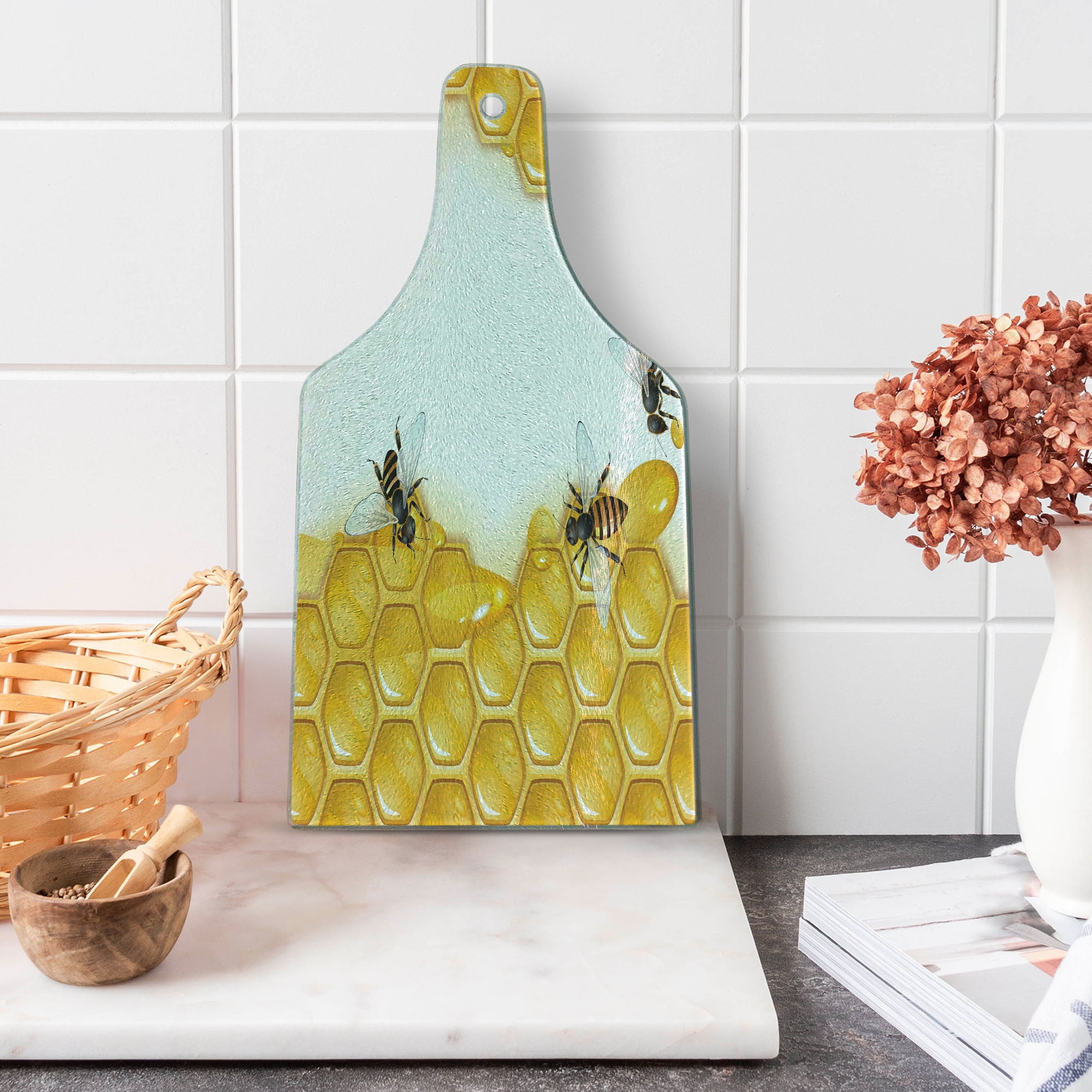Honeycomb Cutting Board, Bees and Geometric Shapes Hive Theme Honey ...