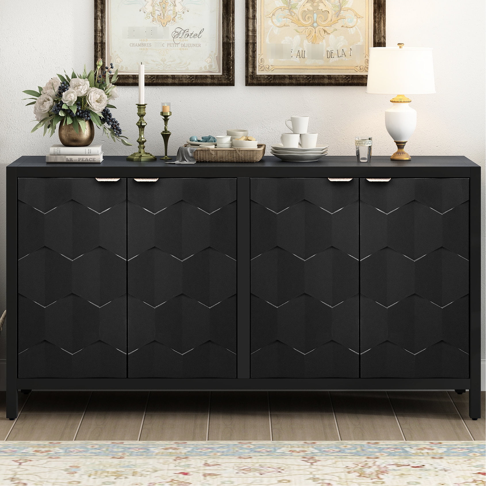 Honeycomb Design MDF Sideboard & Easy Setup - Ideal for Home Storage ...