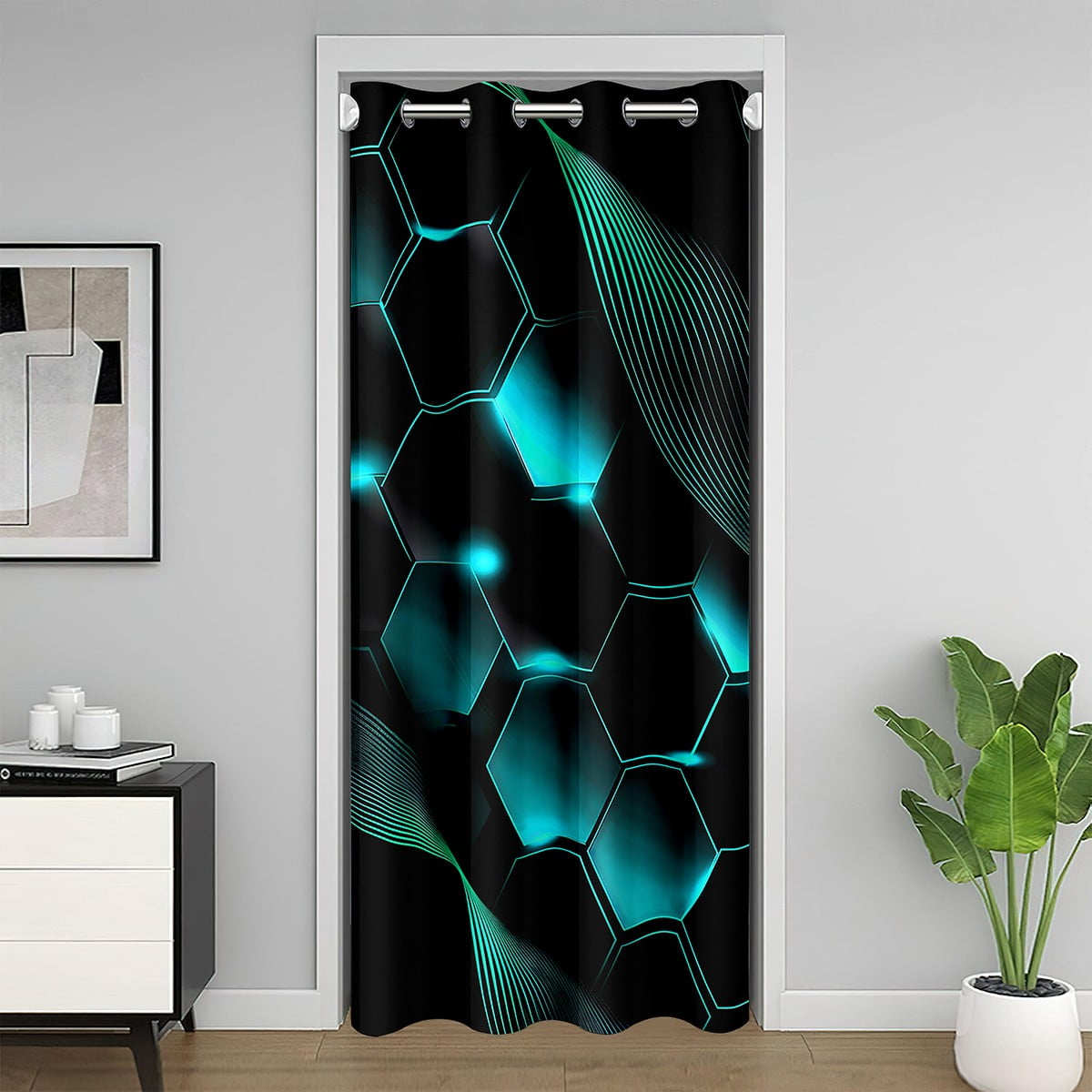Honeycomb Door Curtains for Doorways Kitchen,Neon Lights Mint Green ...