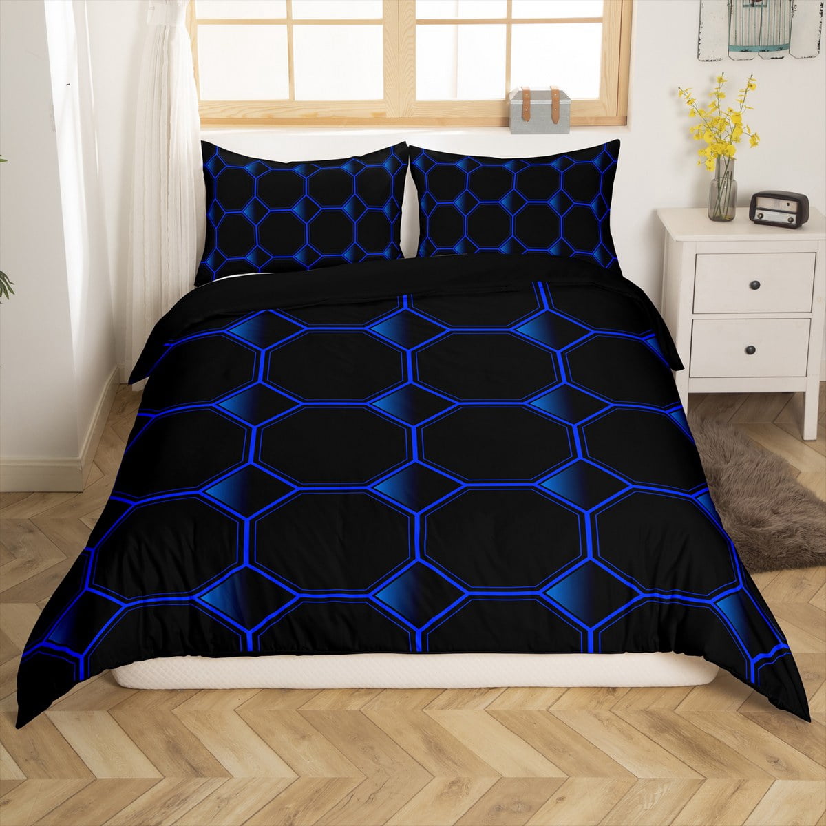Honeycomb Duvet Cover Full Size Geometric Hexagonal Beehive Bedding ...