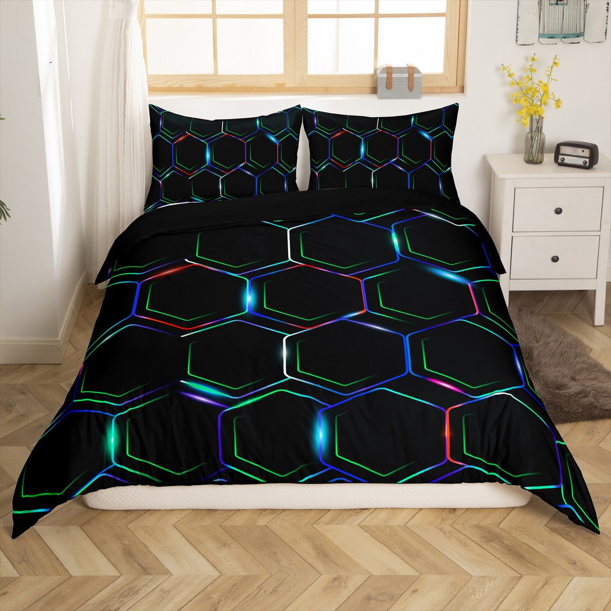 Honeycomb Duvet Cover Geometry Hexagonal Beehive Full Bedding Sets for ...