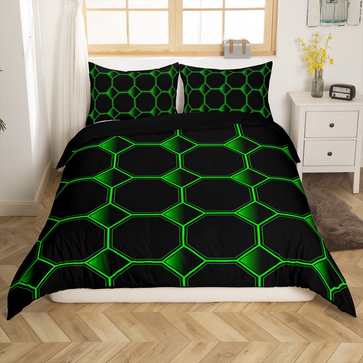 Honeycomb Duvet Cover Queen Size Geometric Hexagonal Beehive Bedding ...