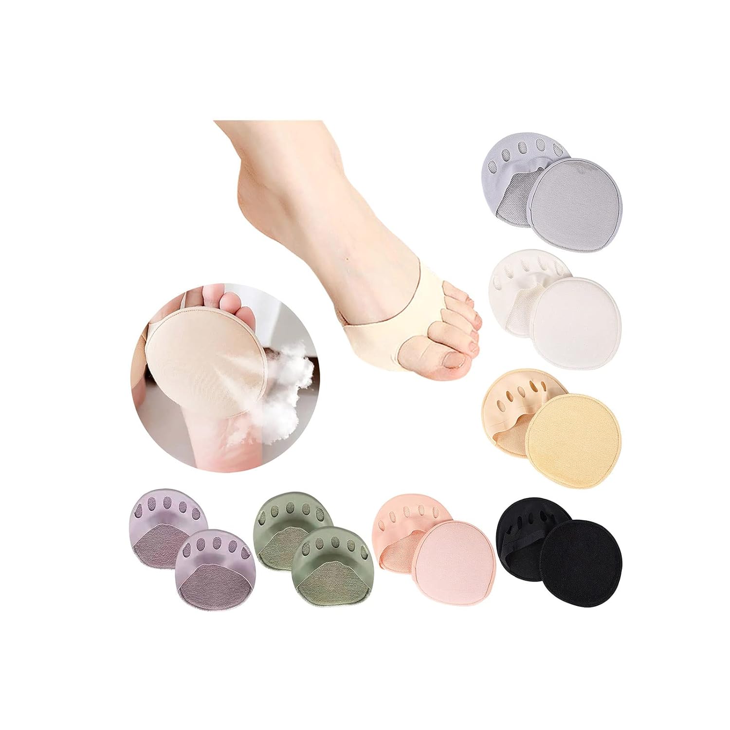 Honeycomb Fabric Forefoot Pads for Women, Reusable Soft Ball of Foot ...