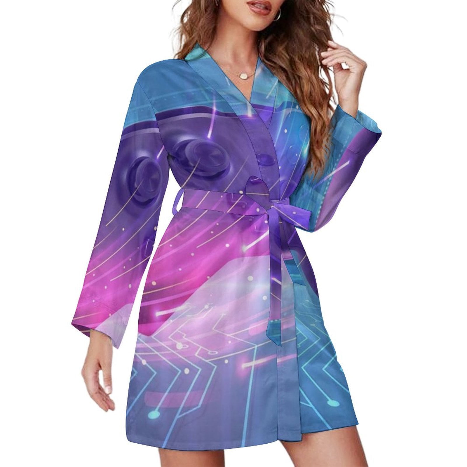 Honeycomb Gamer Video Game Night Robe Long Sleeve V Neck Robe With Belt ...