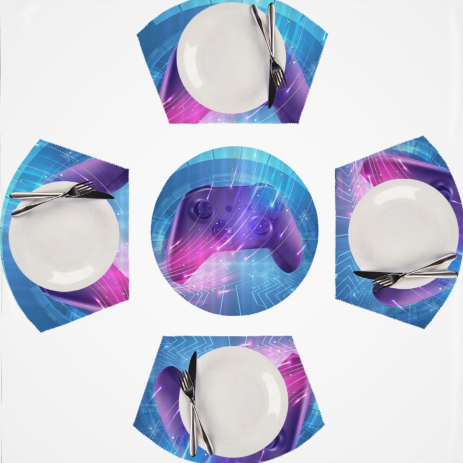 Honeycomb Gamer Video Game Round Table Placemats Set Of 5 Wedge Table ...