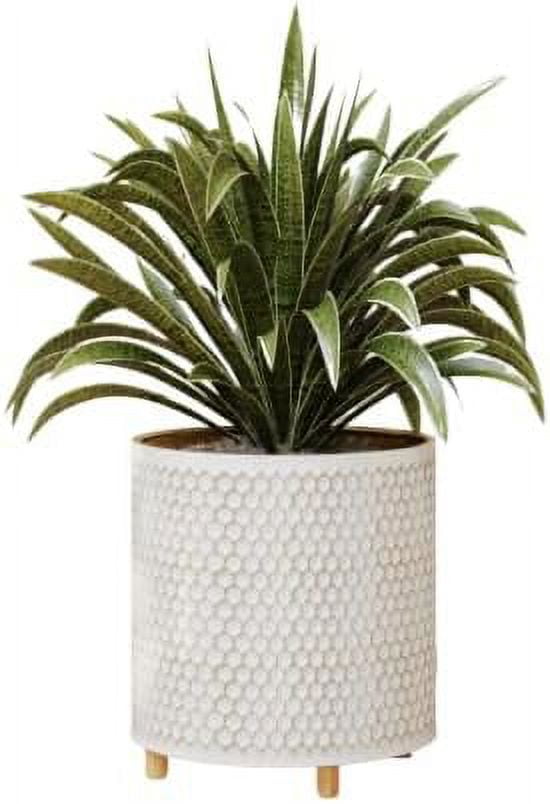 Honeycomb Gold and White Planter with Wooden Peg Leg Stand, 12-Inch ...