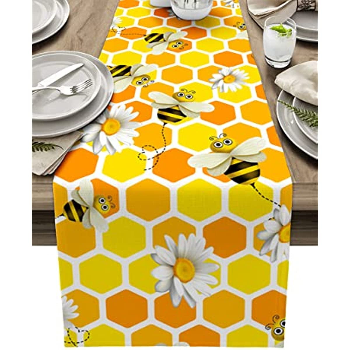 Honeycomb Honey Bee Daisy Linen Table Runners Dresser Scarf Decor ...