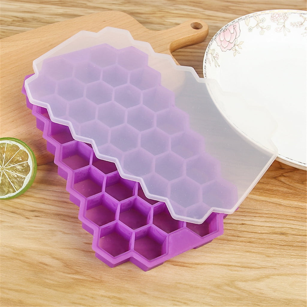 Honeycomb Ice Cube Tray with Lid - Food Grade BPA Free Silicone, Quick ...