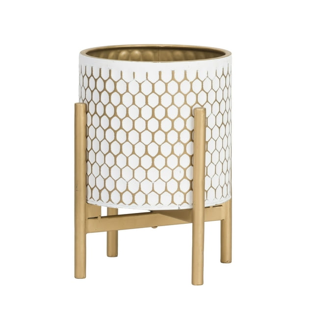 "Honeycomb Mid-Century Modern Indoor Metal Plant Stand with Gold Base ...