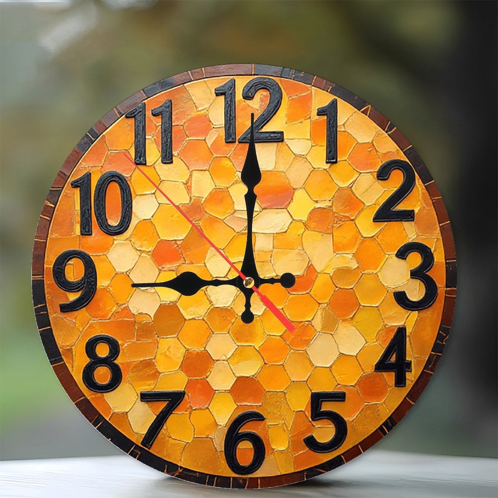 Honeycomb Mosaic Wall Clock Orange Hexagon 10-Inch Silent Wooden Wall Clock, Battery Operated ...
