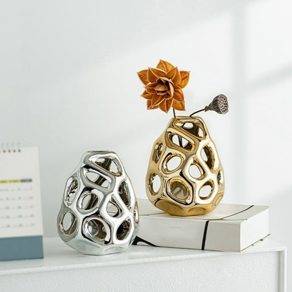 Honeycomb Openwork Ceramic Flower Vase - Hollowed Decorative Vase for ...