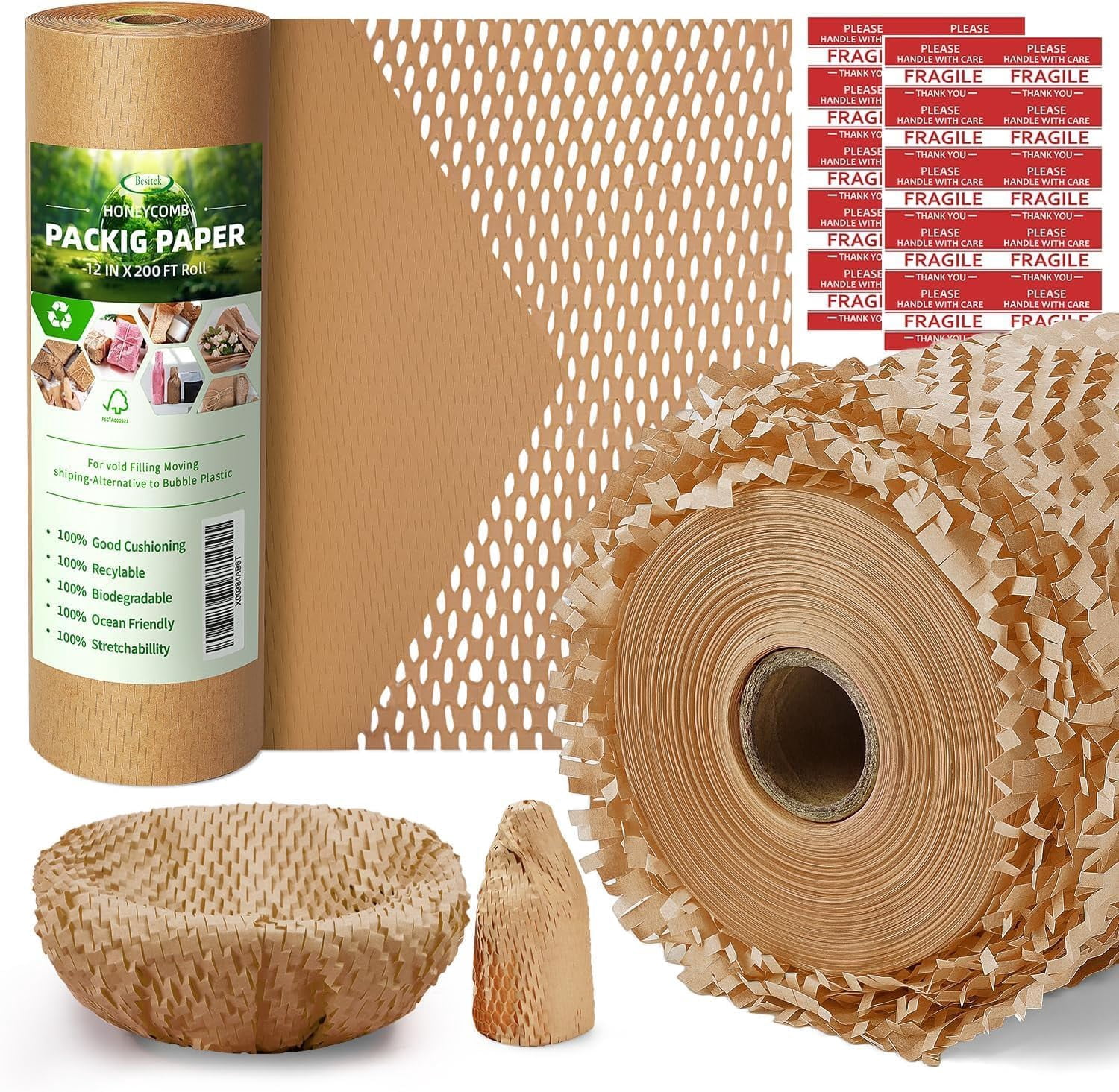 Honeycomb Packing Paper,12" W x 200' L Bubble Cushioning Wrap for ...