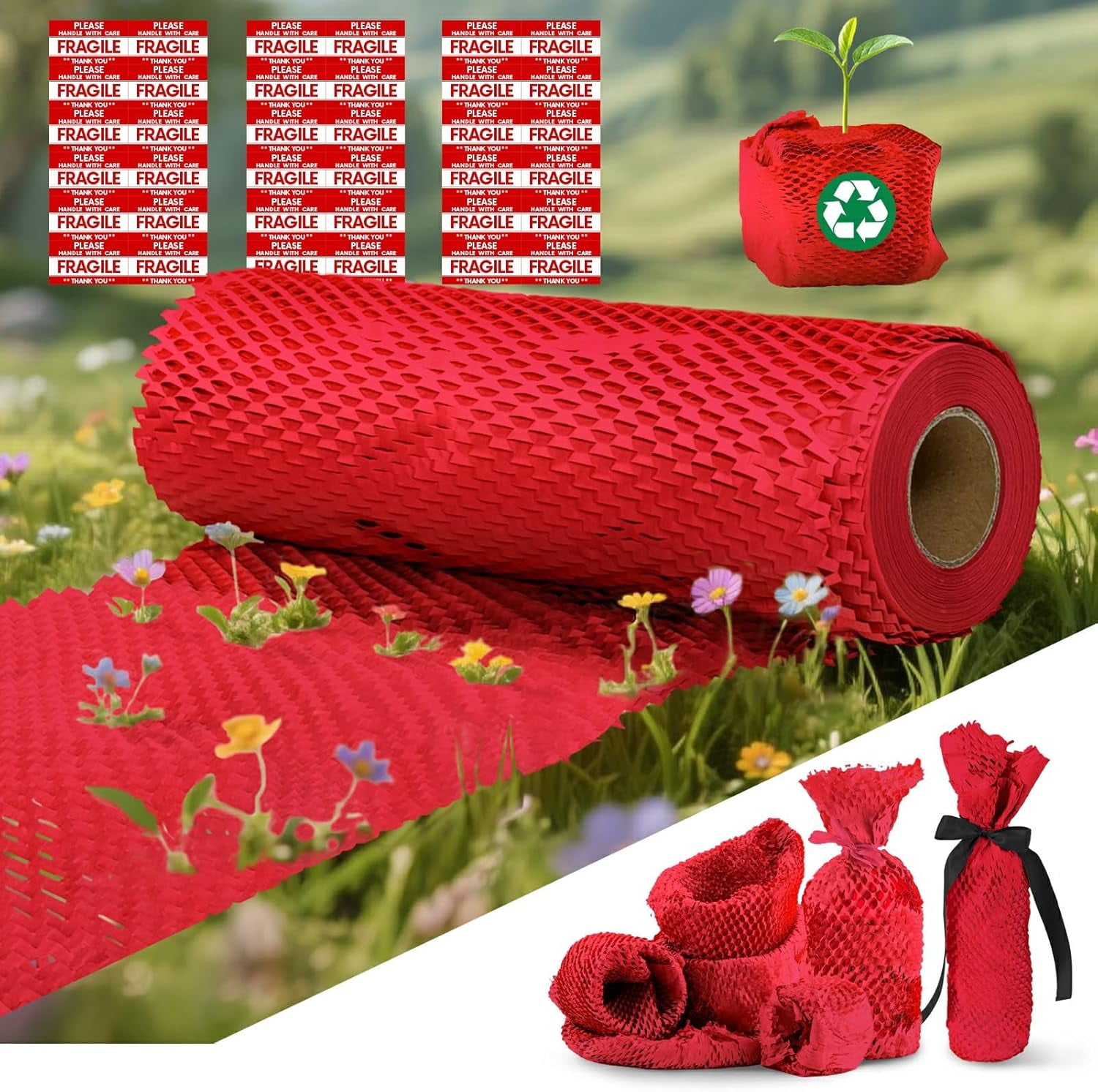 Honeycomb Packing Paper, 12"x200' Red | Perforated Honeycomb Packing ...