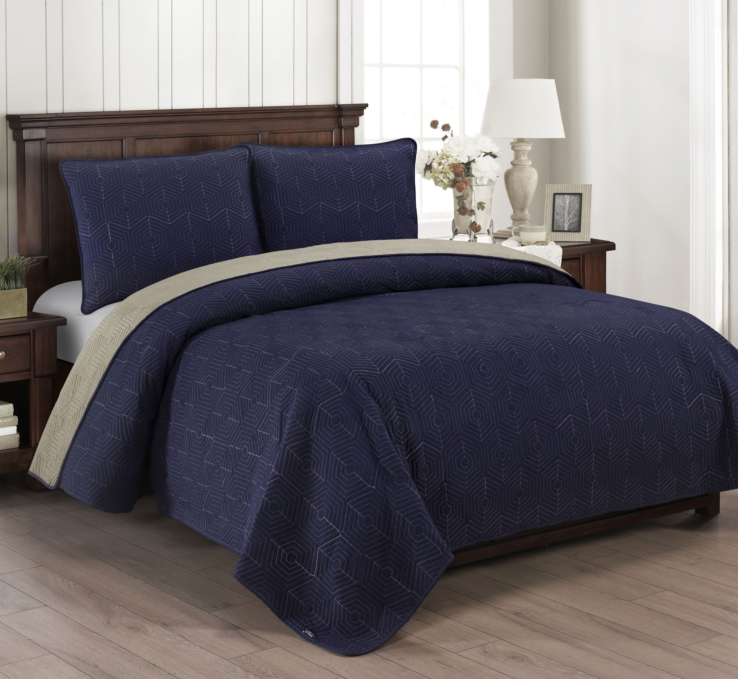 Honeycomb Reversible Embroidered Quilt Set by Brielle - Walmart.com