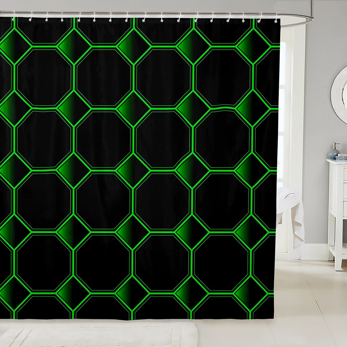 Honeycomb Shower Curtain 72"Wx84"L Geometric Hexagonal Beehive Bath Curtain,3D Stereoscopic ...