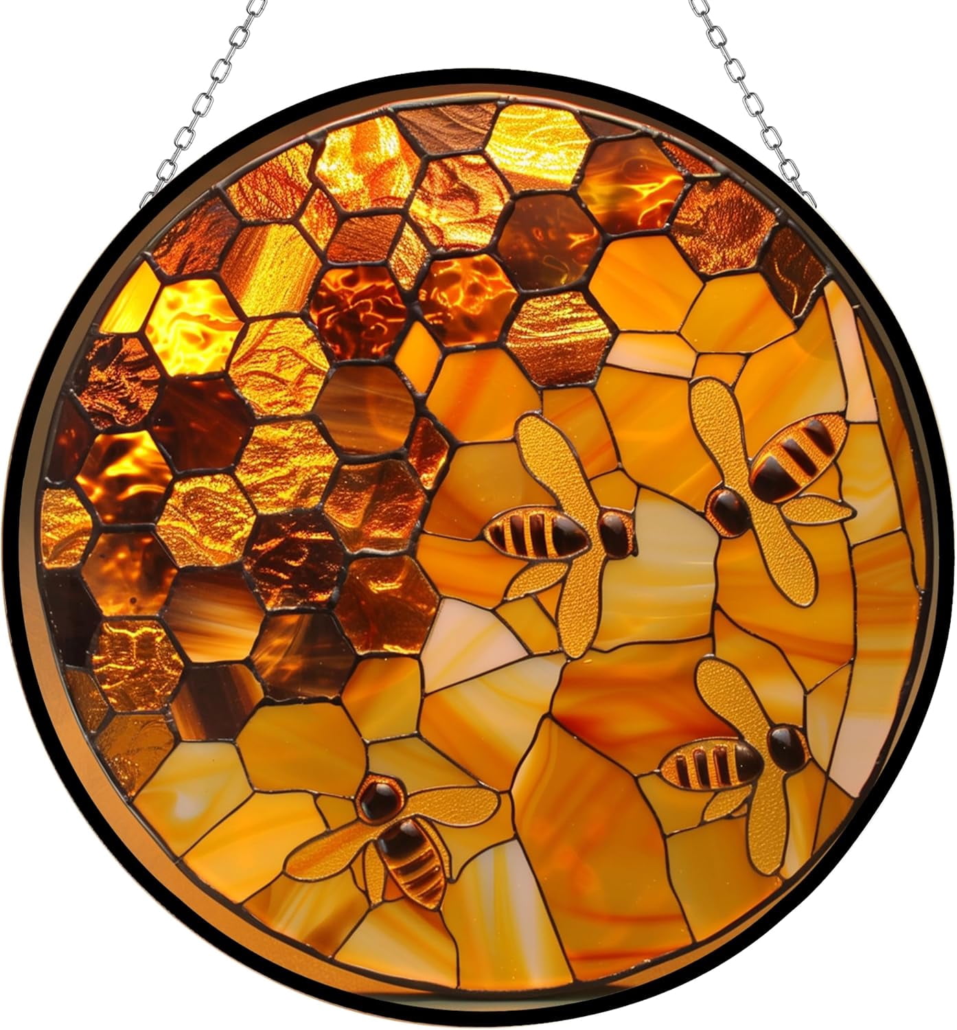Honeycomb Stained Glass Window Hanging,Hummingbird Sun Catchers Indoor ...
