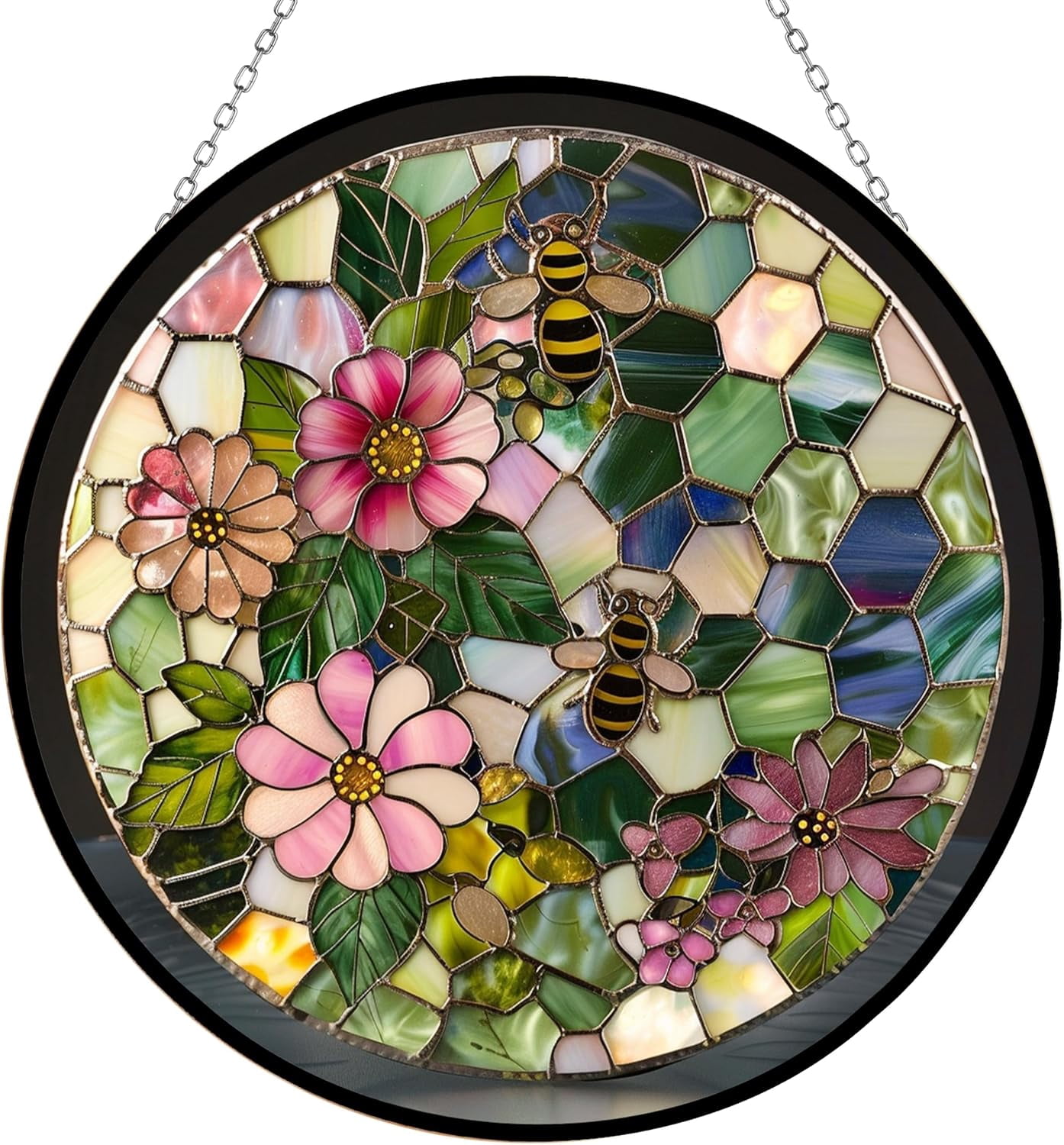 Honeycomb Stained Glass Window Hanging Suncatcher with Name, Stained ...