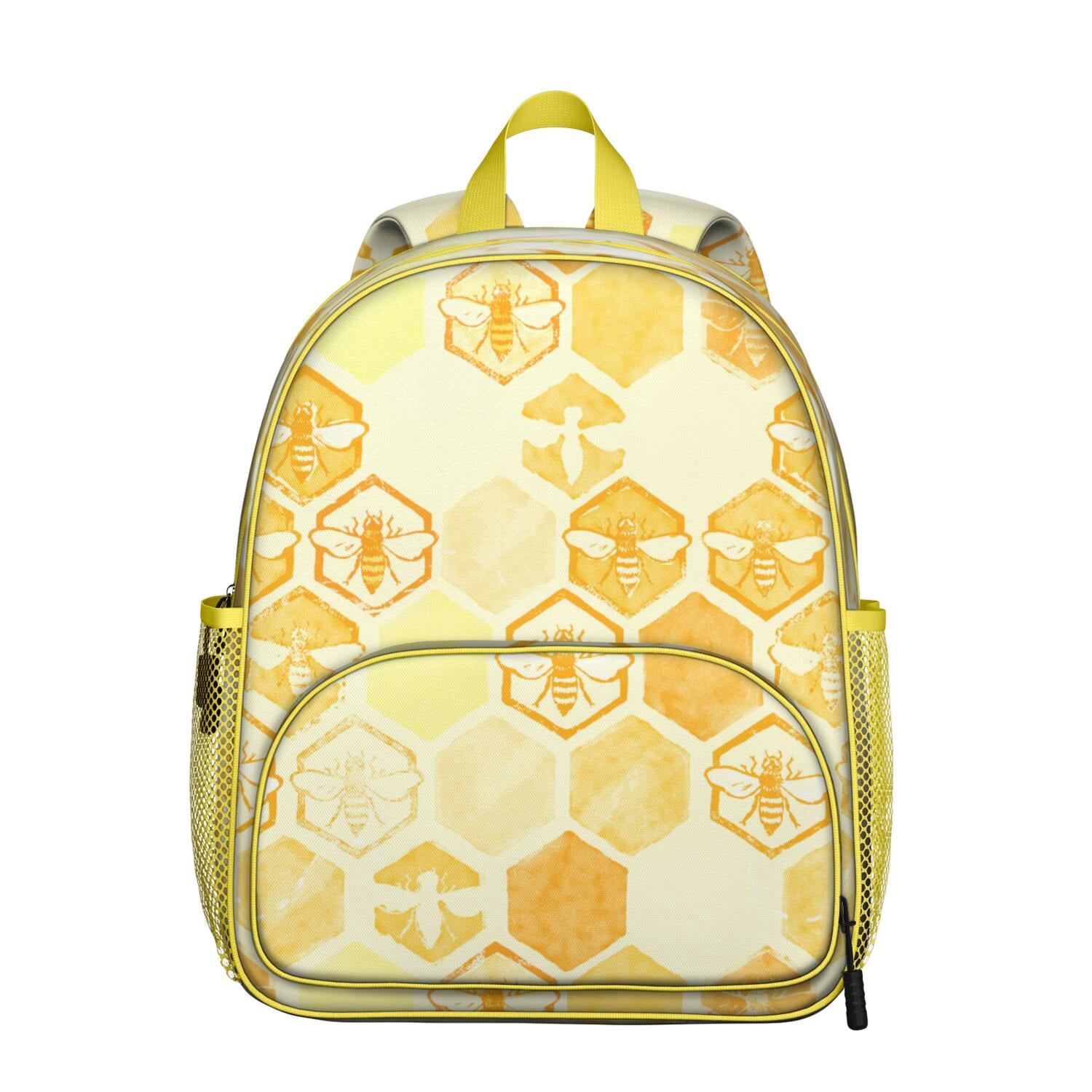 Honeycomb Student Backpack – Bumble Bee Cartoon Print With Cute Bee ...