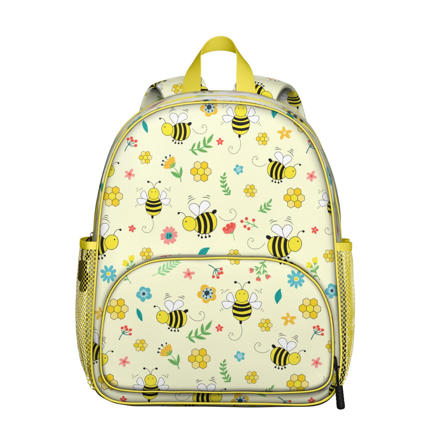 Honeycomb Student Backpack – Bumble Bee Cartoon Print With Cute Bee Lovers Pattern And Honeybee ...