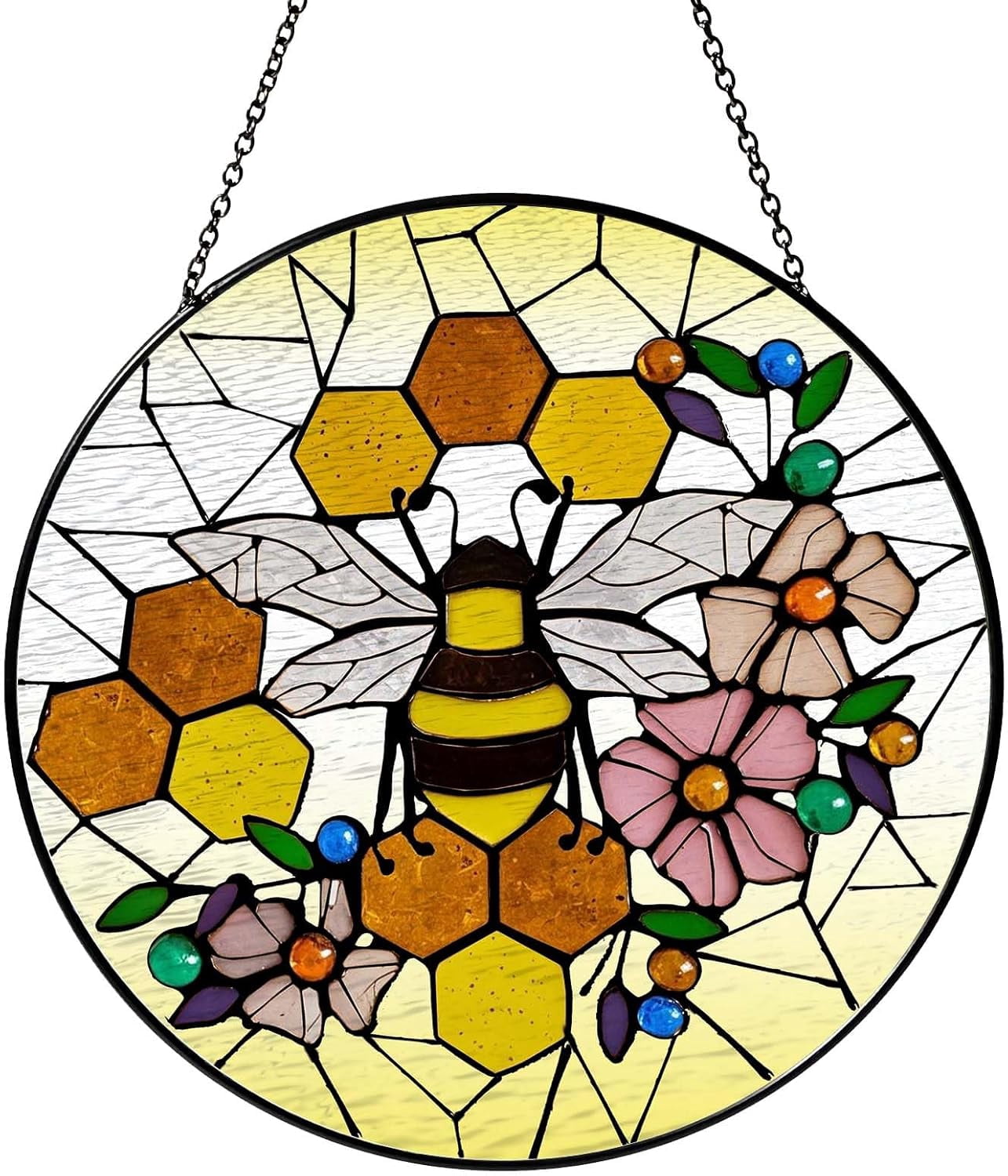 Honeycomb Sun Catcher Stained Glass Window Hanging Gifts for Women Bee ...