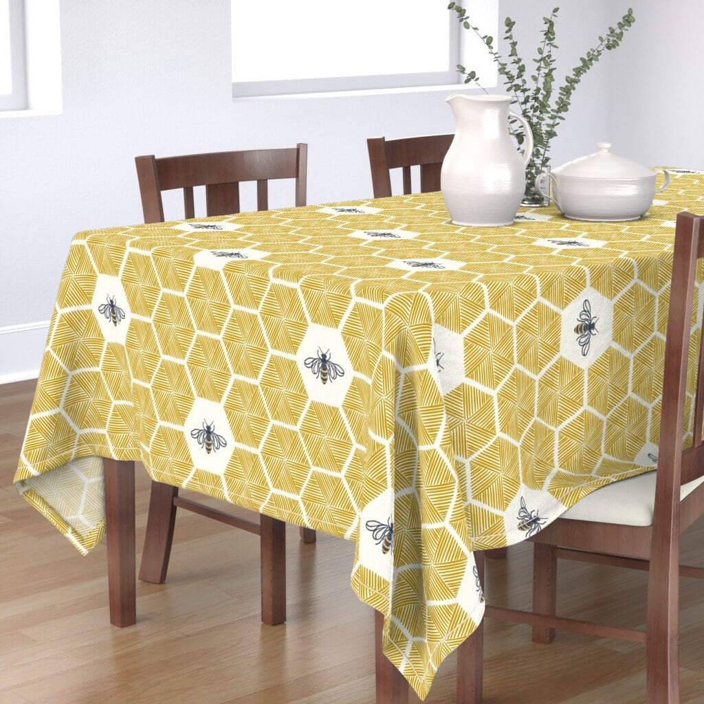 Honeycomb Tablecloth - Bees And Honeycomb Gold- Honey Bees Modern ...