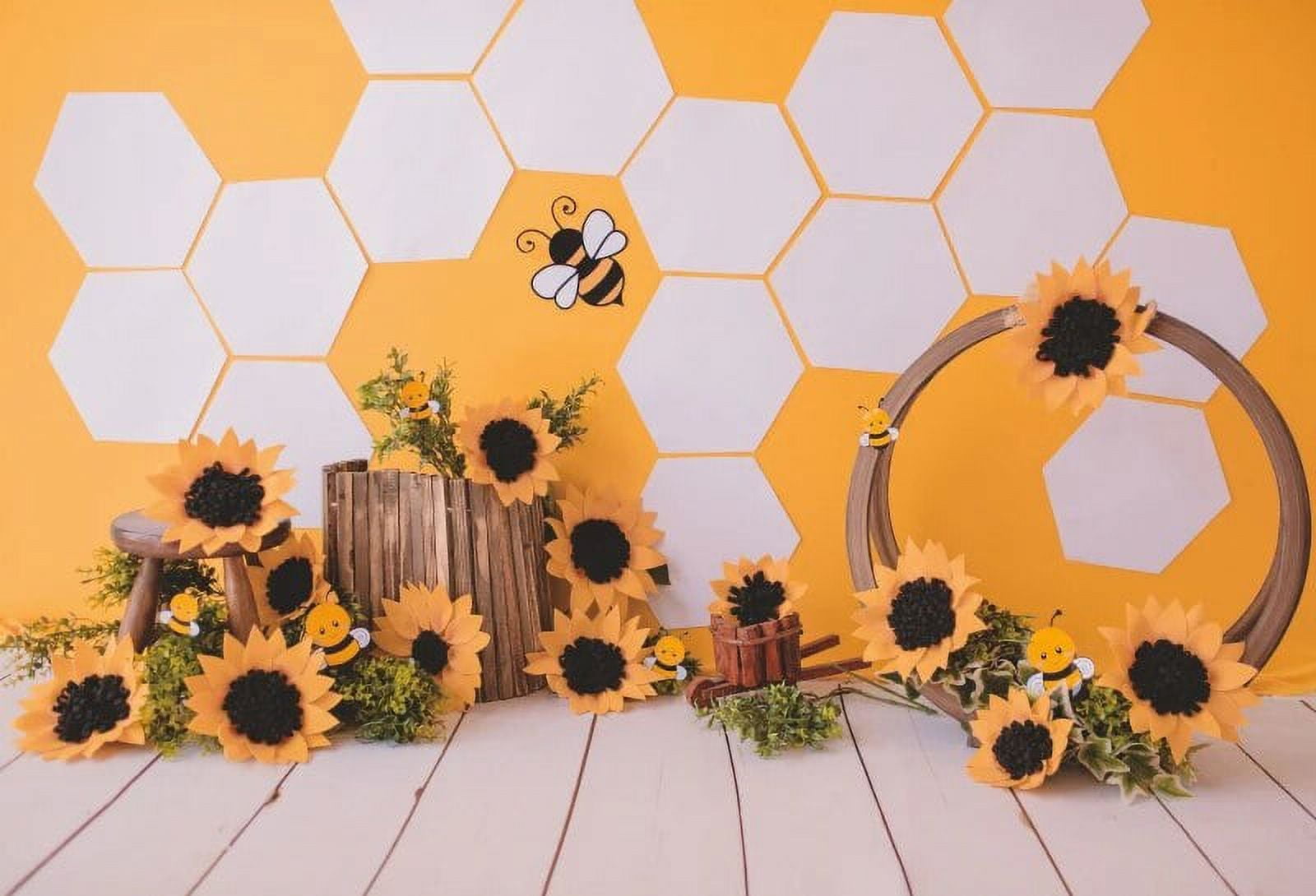 Honeycomb Theme Baby Shower Backdrop Sweet as Can Bee Yellow Sunflowers ...