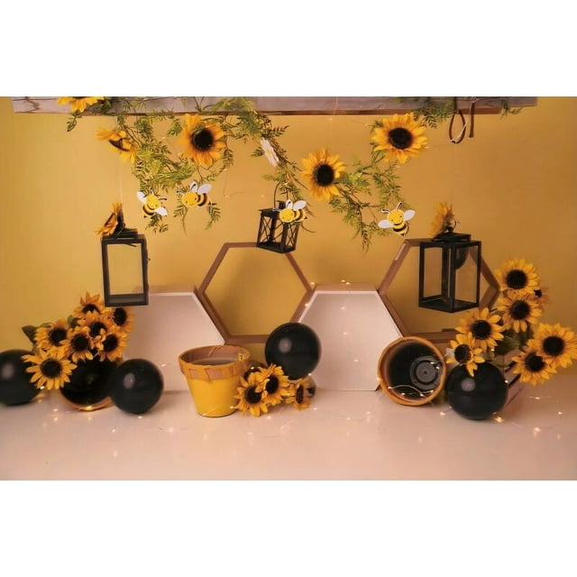 Honeycomb Theme Baby Shower Backdrop Sweet as Can Bee Yellow Sunflowers ...