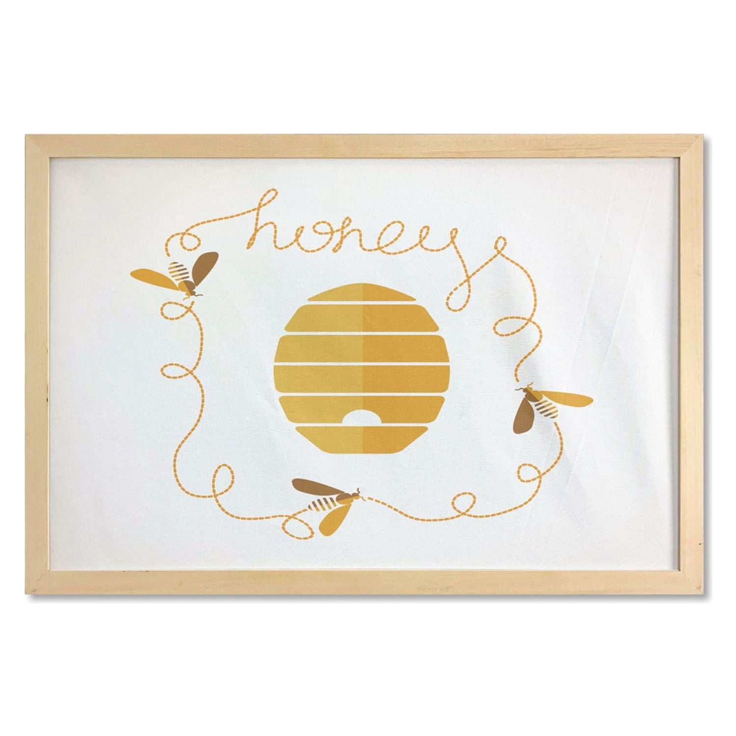 Honeycomb Wall Art with Frame, Hive Design with Dashed Lines and Bees ...