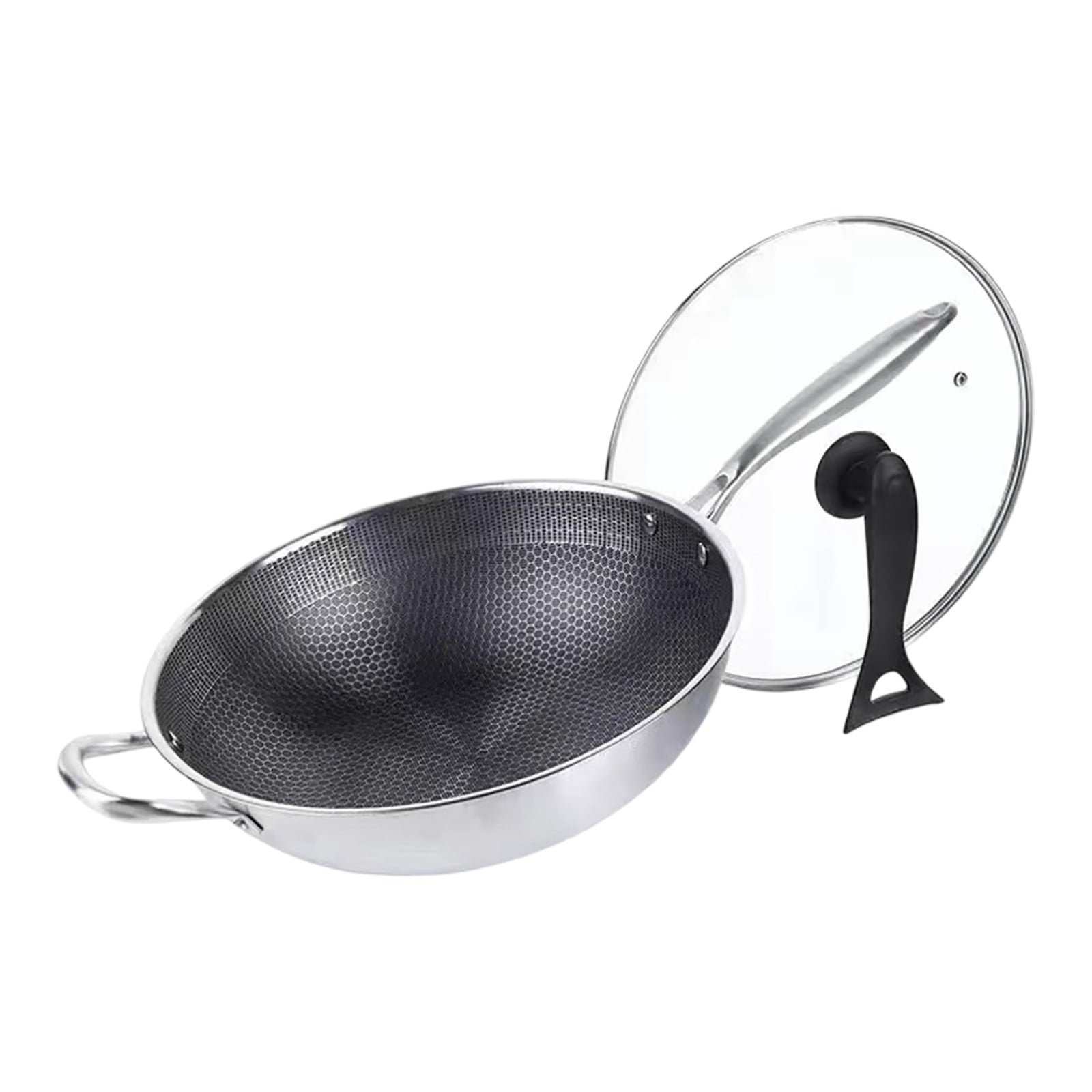 Honeycomb Wok Pan with Lid 12.5 Inch, Stainless Steel Woks & Stir-fry ...