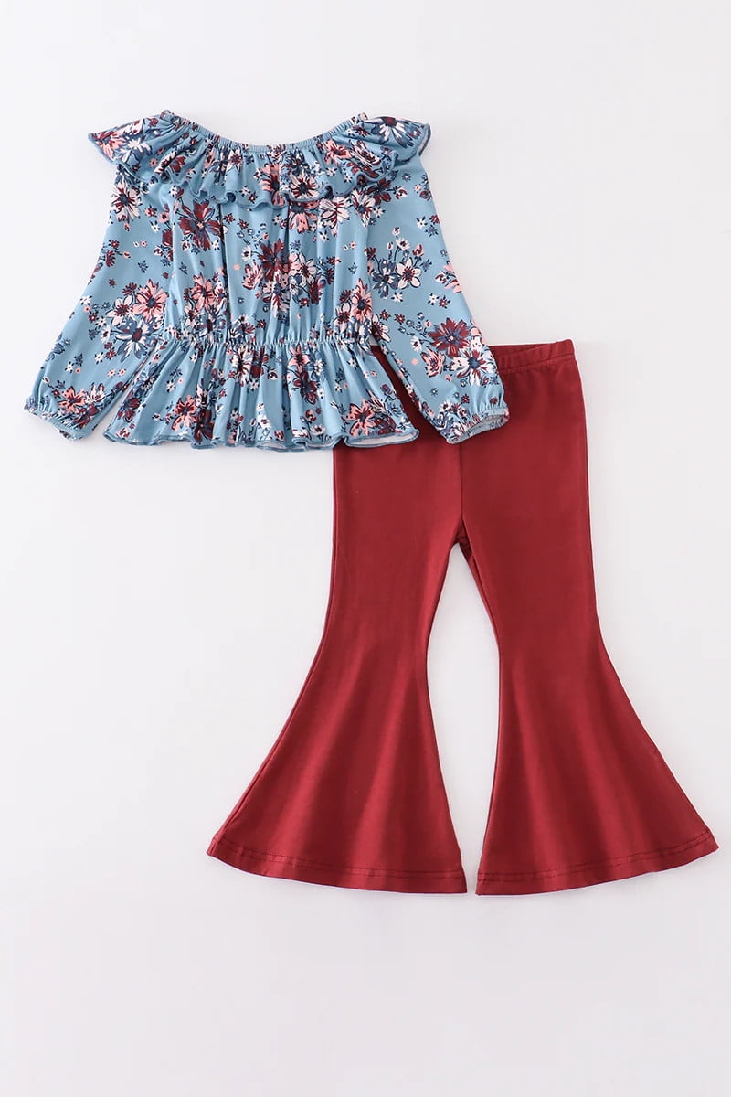 Honeydew Blue floral print bell bottom pants set - Walmart.com