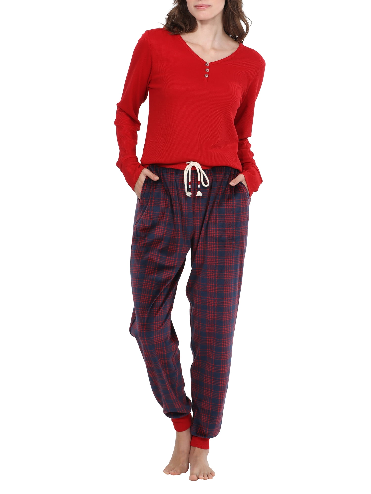 Honeydew Intimates Apres Ski Fleece PJ Set Long Sleeve V-Neck Henley ...