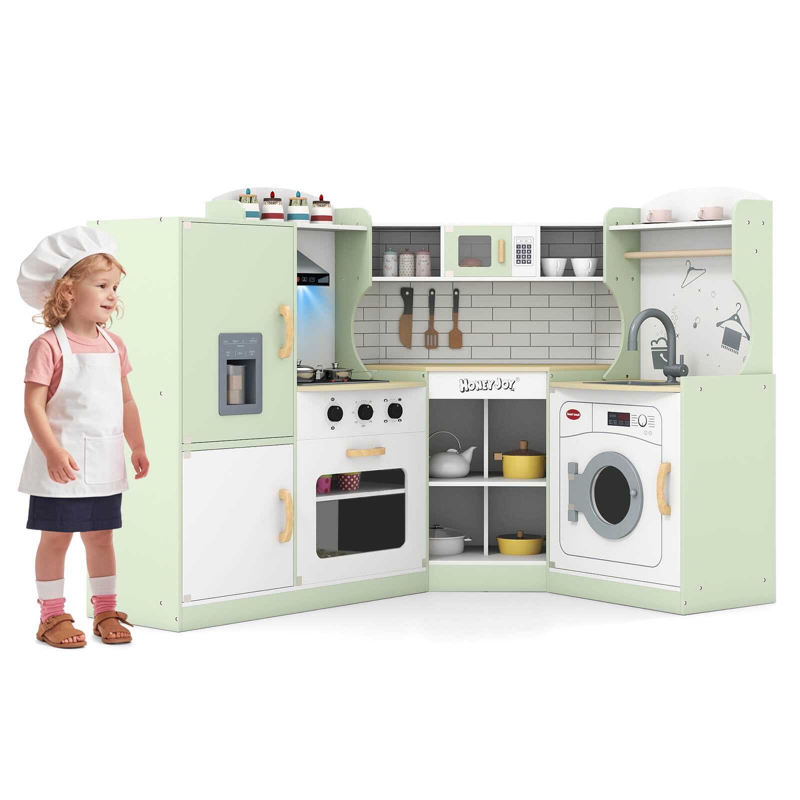 Costway Corner Play Kitchen Toddler Kitchen Playset with Range Hood ...