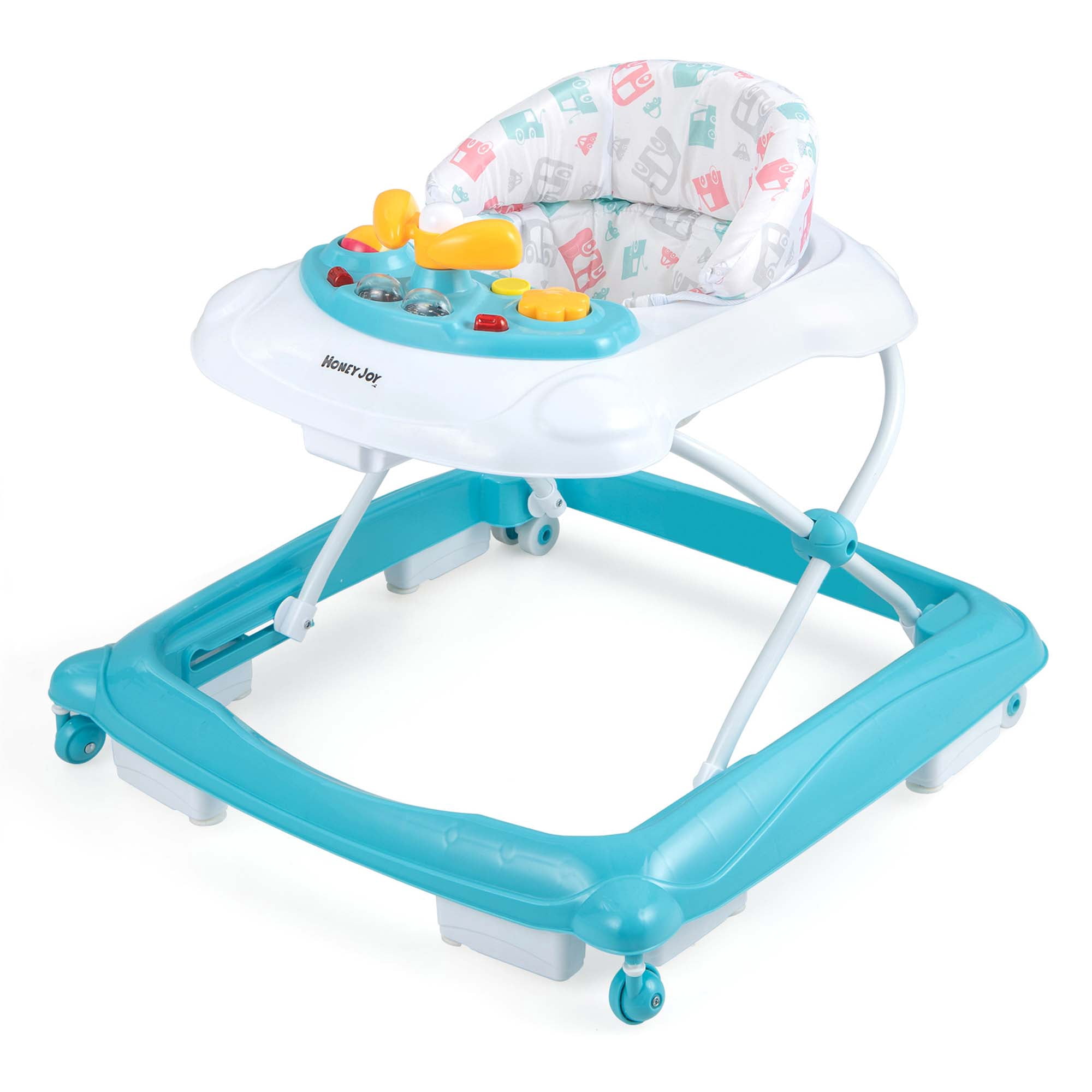 Honeyjoy Foldable Baby Walker with 3 Adjustable Heights Comfy Padded ...