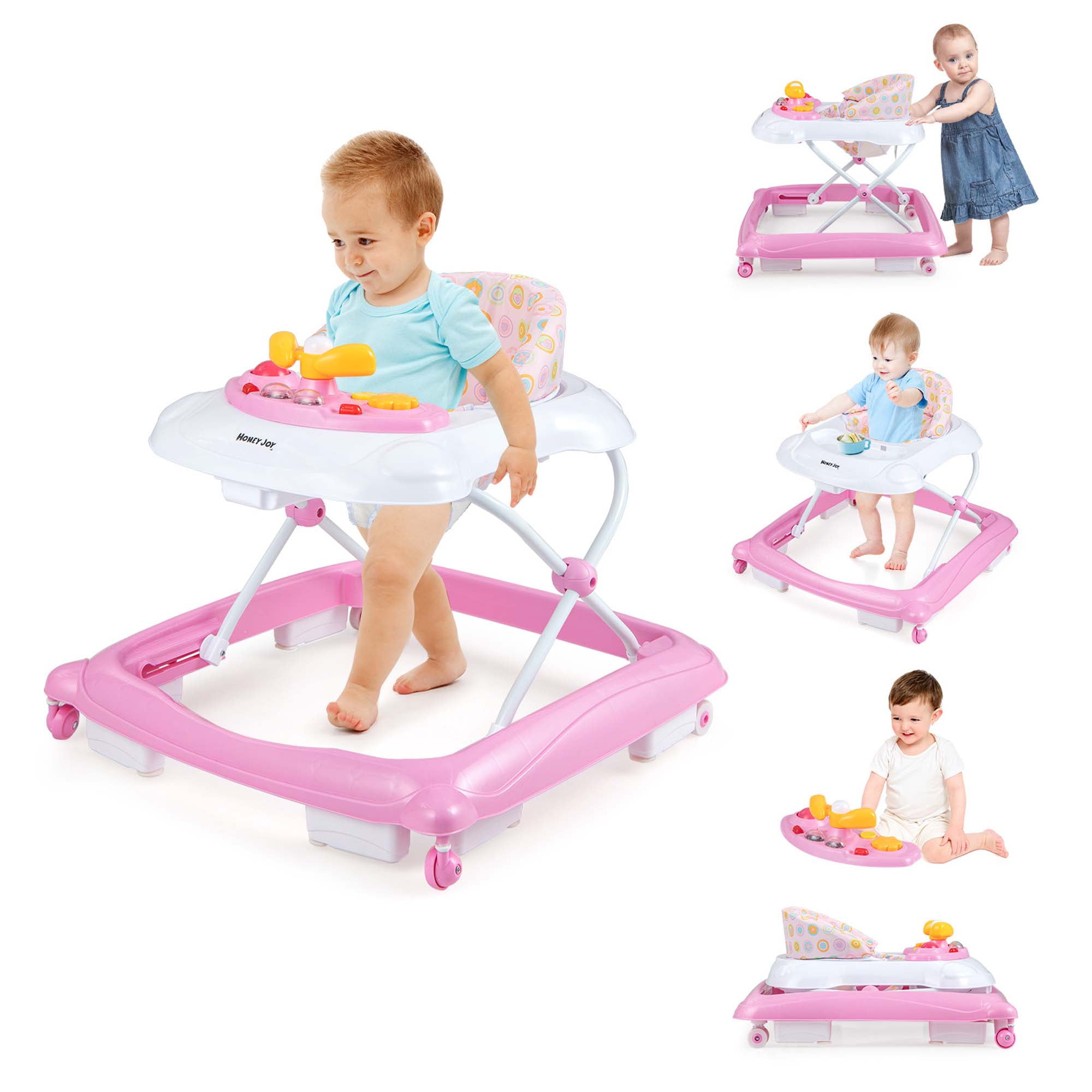 Honeyjoy Foldable Baby Walker with 3 Adjustable Heights Comfy Padded ...