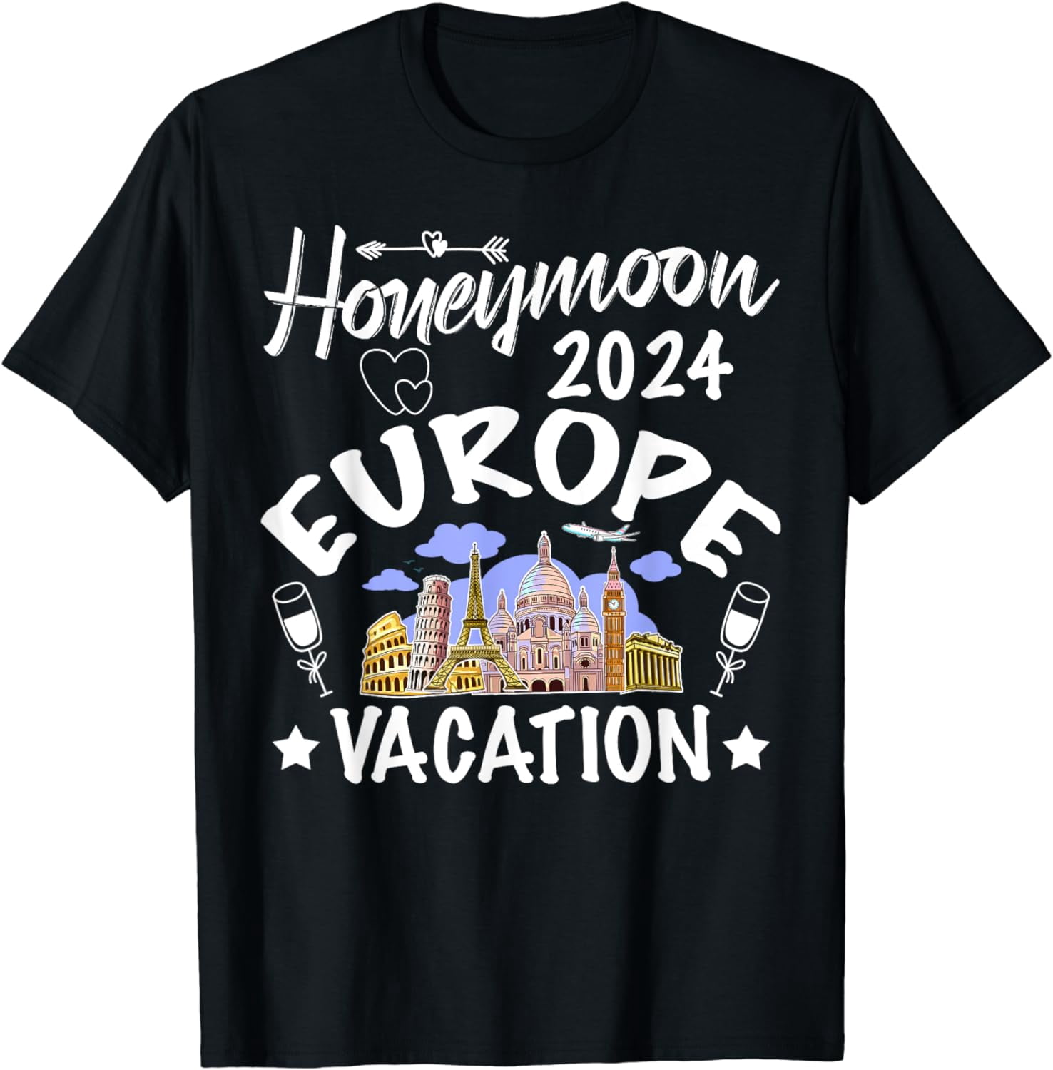 Honeymoon Europe Vacation 2024 Newly Wedding Husband Wife Cotton T ...