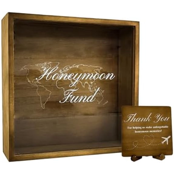 Honeymoon Fund Box, 9.5 x 9.5, Brown, Card and Money Box for Weddings ...