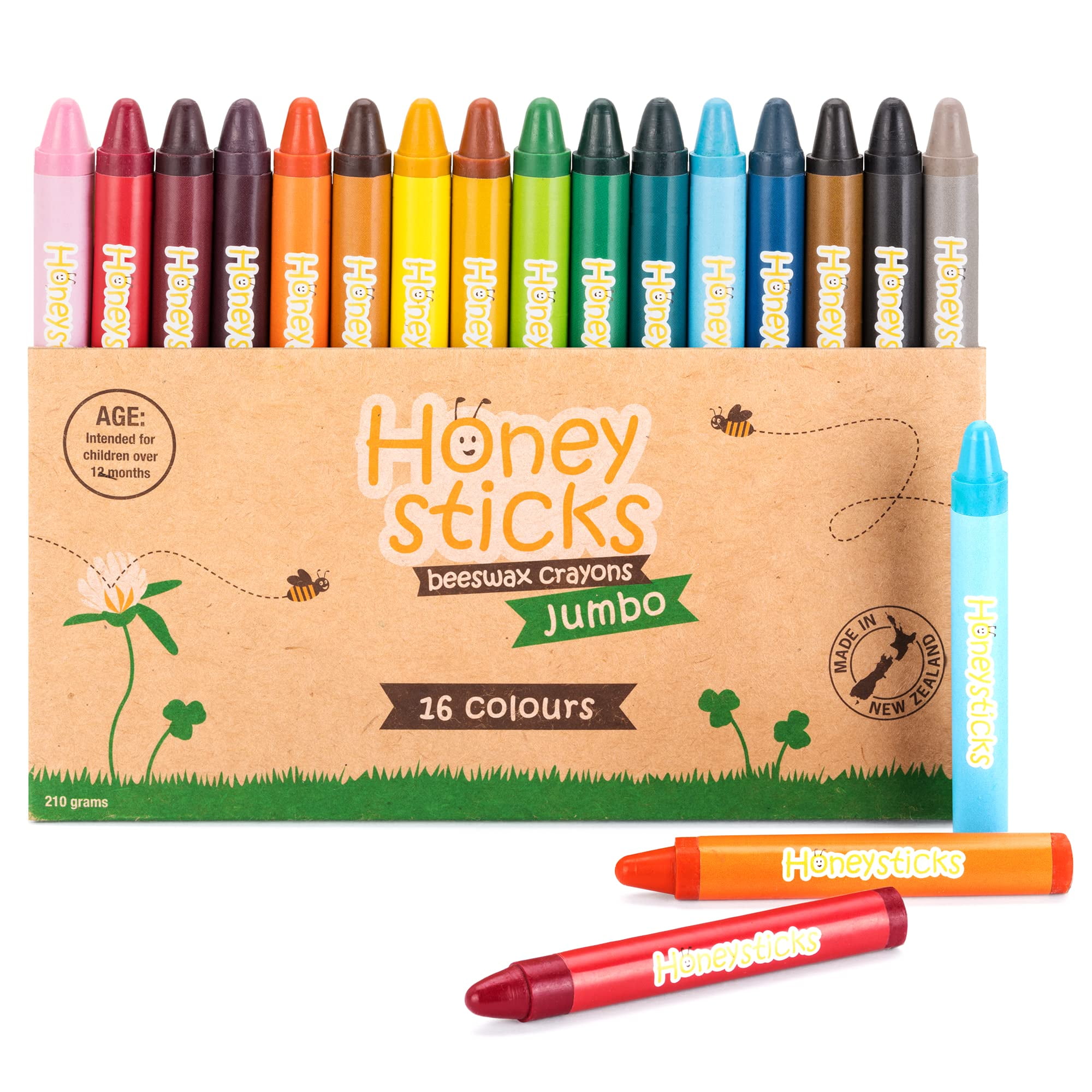 Honeysticks Jumbo Crayons (16 Pack) - 100% Pure Beeswax Crayons - Non ...