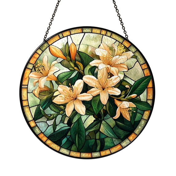 Honeysuckle June Floral Stained Glass Style Suncatcher Panel ...