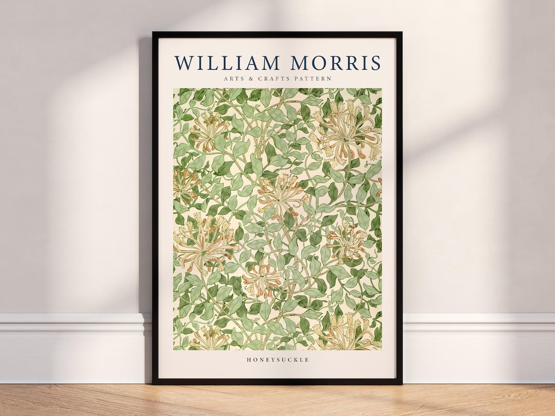 Honeysuckle Pattern William Morris Style Arts Crafts, Stretched Canvas ...