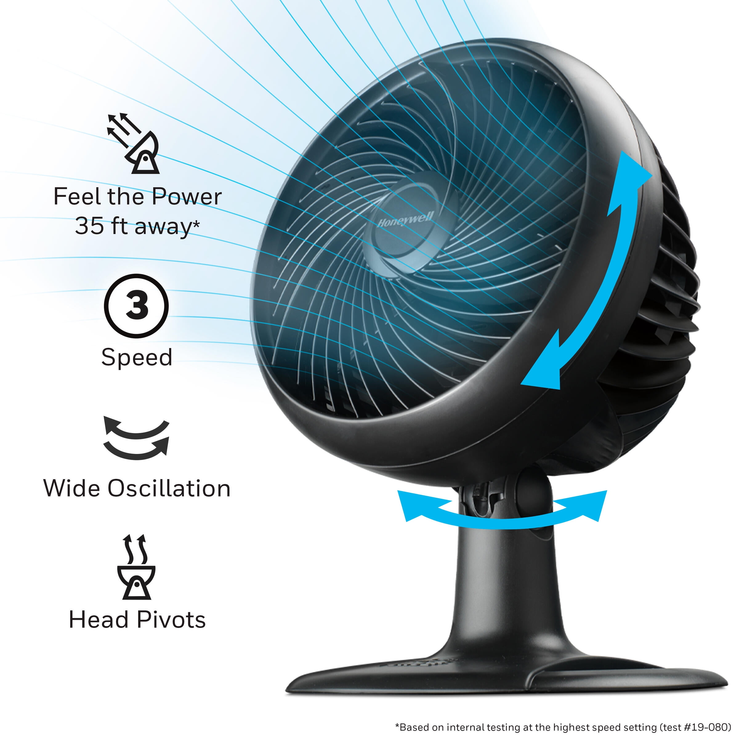 Honeywell 10" Black Turbo Force Power Oscillating Table Fan, 35ft Air ...